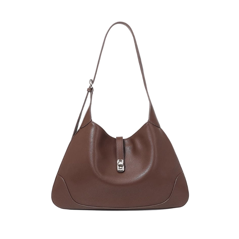 Brown ZENAL Metal Lock Tote Bag | i The Label – I The Label
