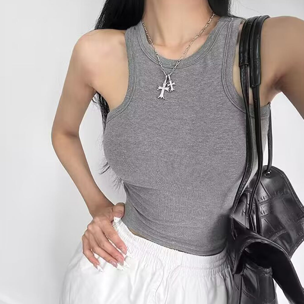Grey CUIVE Cropped Tank Top | i The Label – I The Label