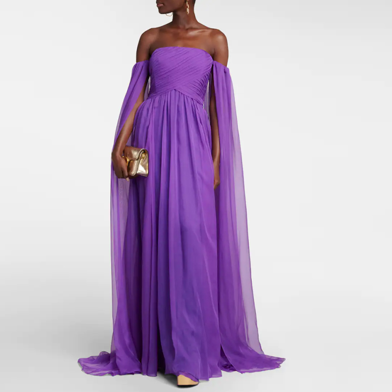 Purple FRUCA Off-Shoulder Evening Dress Gown | i The Label – I The Label