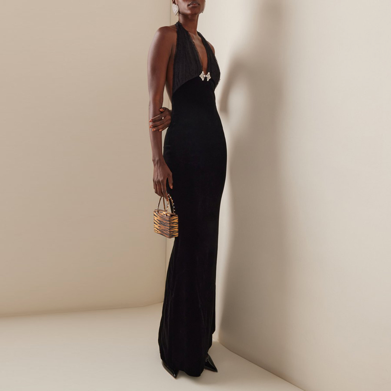 Black GENAC Deep V Evening Dress Gown | i The Label – I The Label