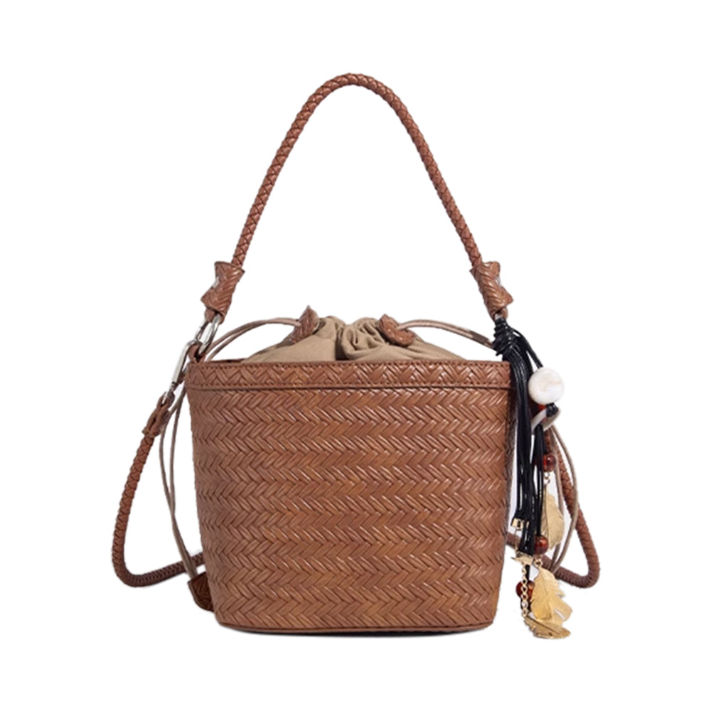 Brown HOTCA Braided Bucket Bag | i The Label – I The Label