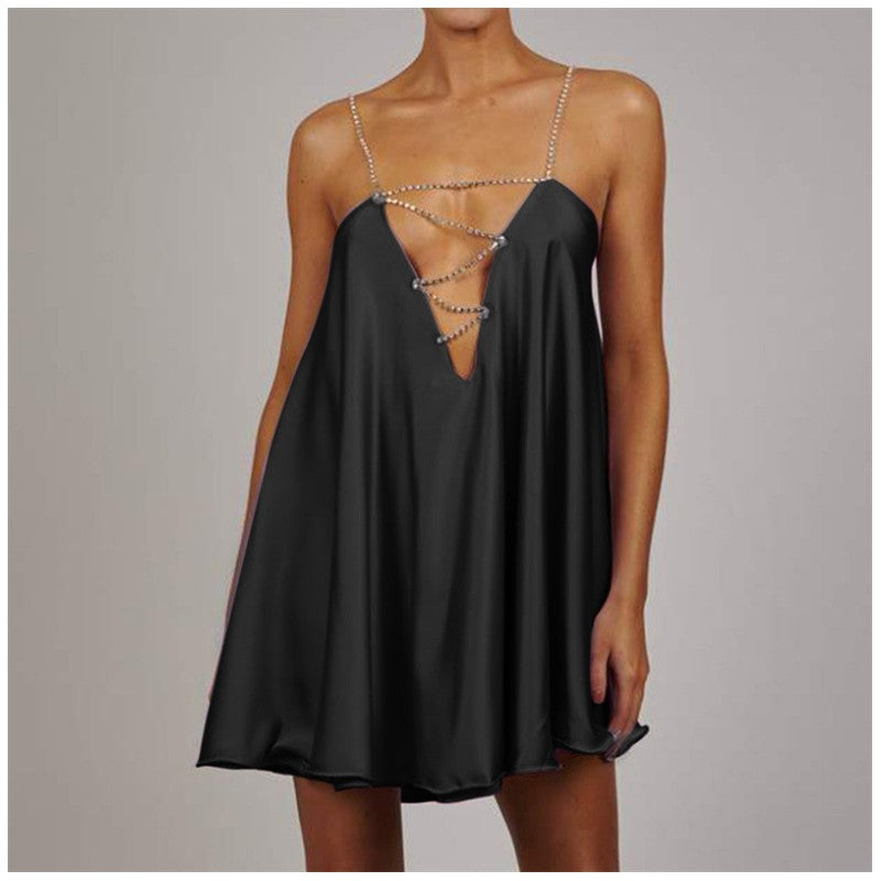 Black HUIJO Diamante Deep V Mini Dress | i The Label – I The Label