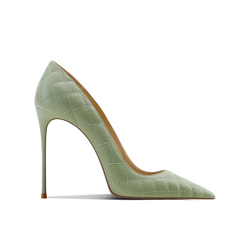 Green KIAZA Quilted High Heel Pumps - 10cm | i The Label – I The Label