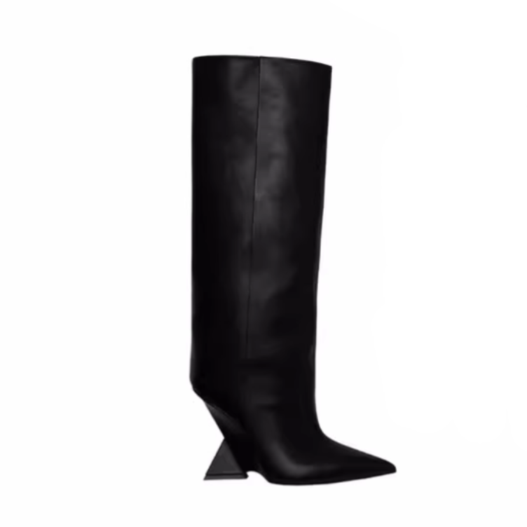Black KUIZA Sculptured Heel Knee High Boots | i The Label – I The Label