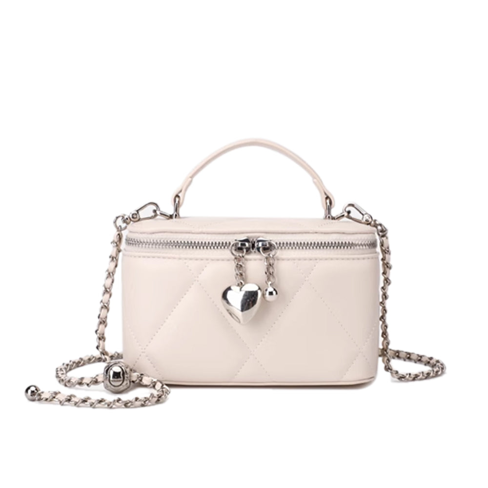 Cream KURVO Heart Detailed Quilted Cross Body Bag | i The Label – I The ...