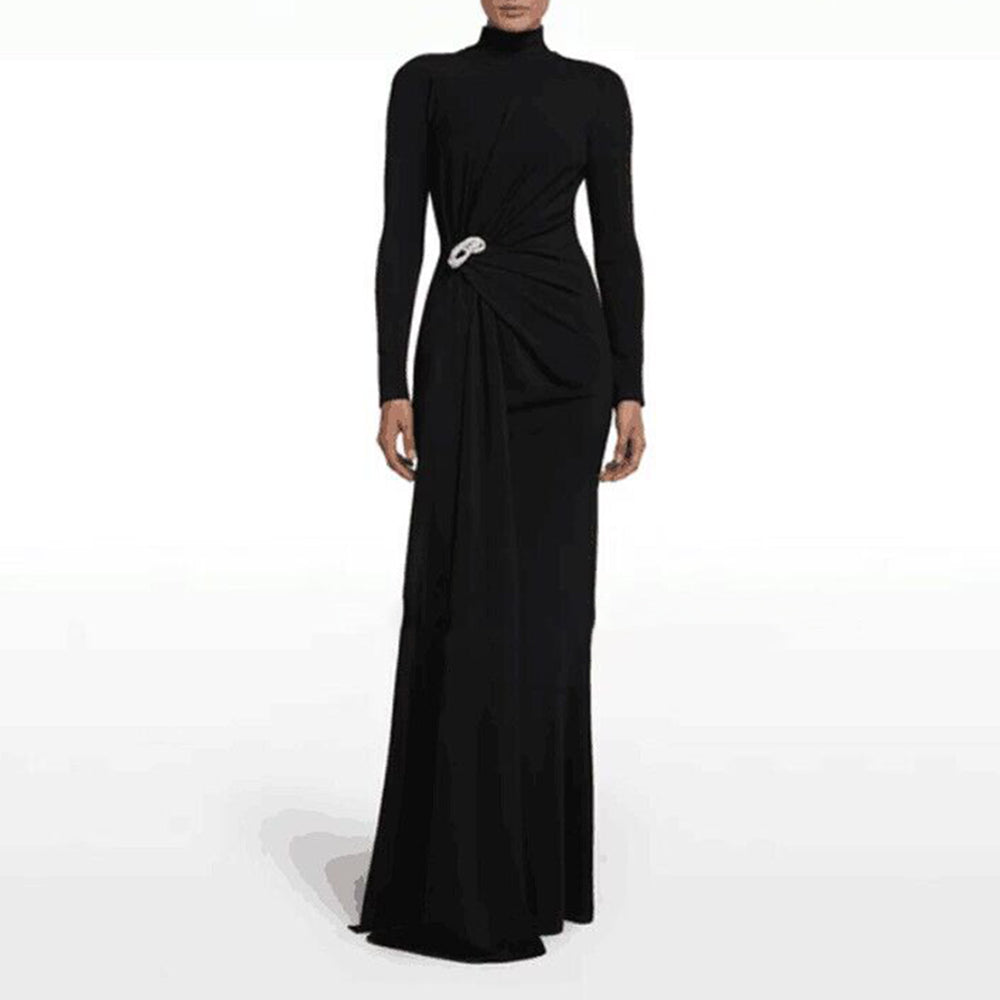 Black LATTI Diamante Fold Detailed Evening Dress Gown – I The Label