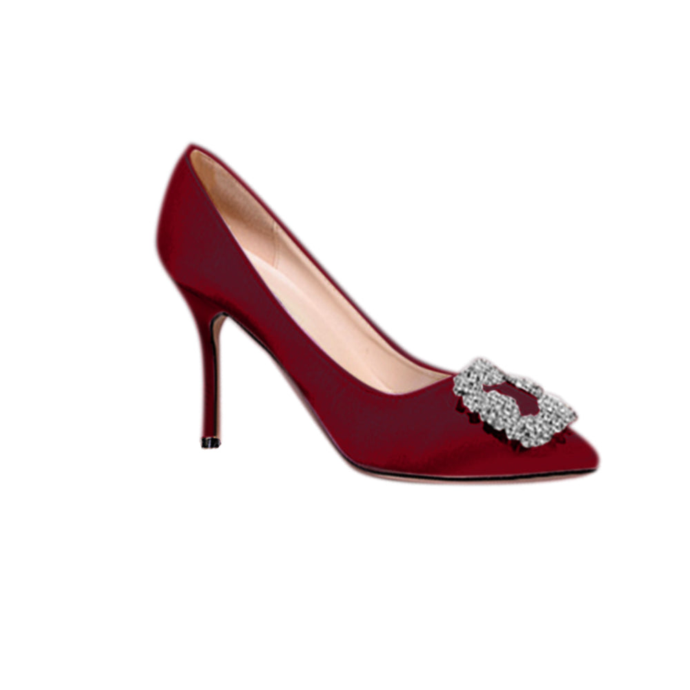 Burgundy Red White MIRKO Diamante Embellished Satin High Heel Pumps ...