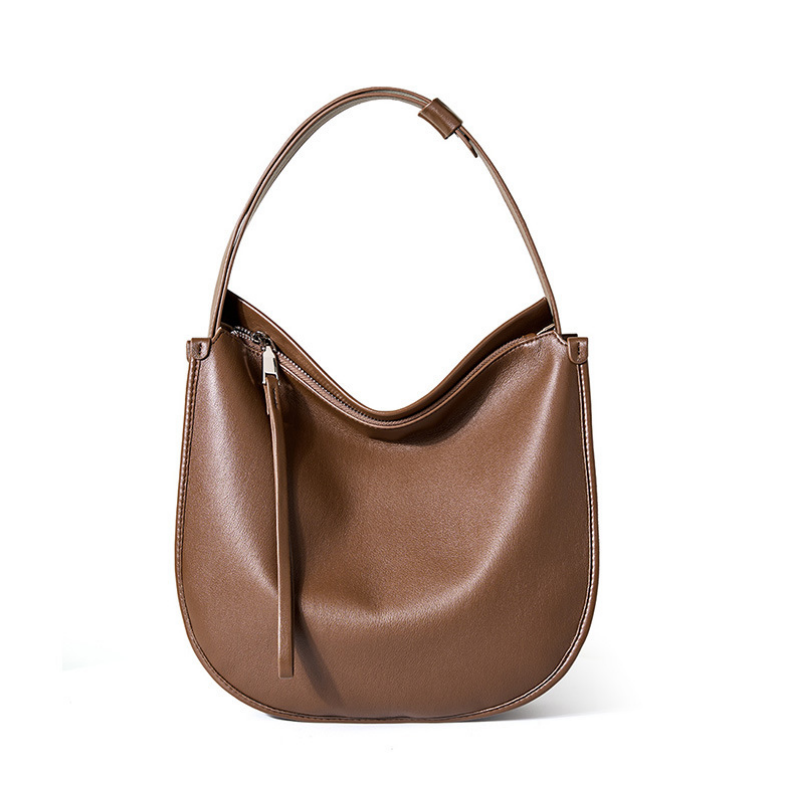 Coffee MOIRO Leather Tote Bag | i The Label – I The Label