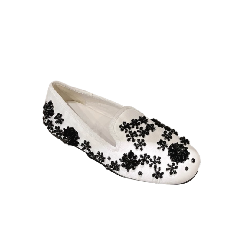 White NUIDO Beaded Flats | i The Label – I The Label