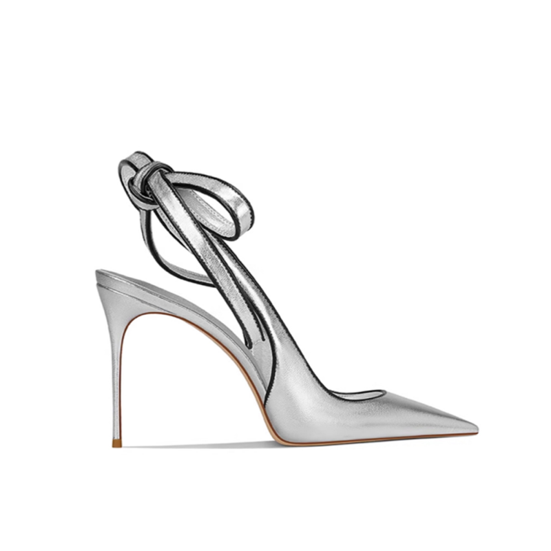 Silver PESOR Lace Up Slingback Mid Heel Sandals - 6cm | i The Label – I ...