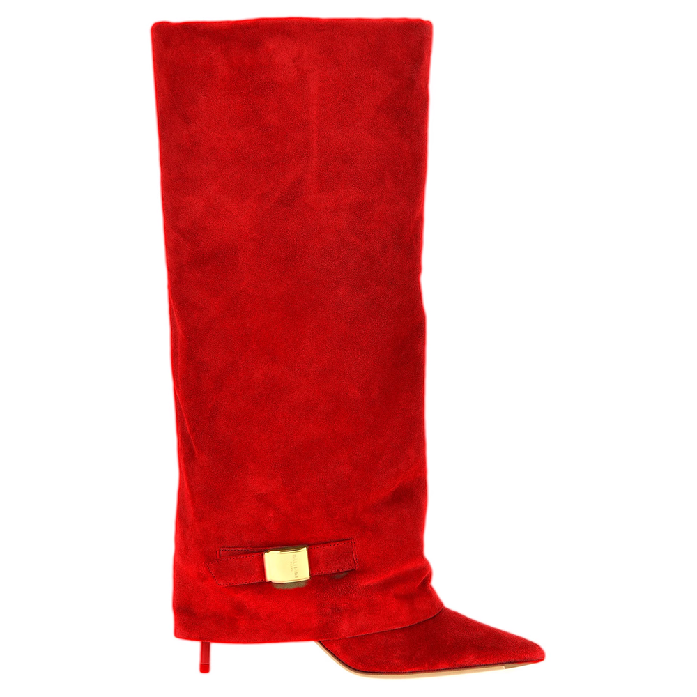 Red RAPLE Metal Embellished Knee High Boots | i The Label – I The Label
