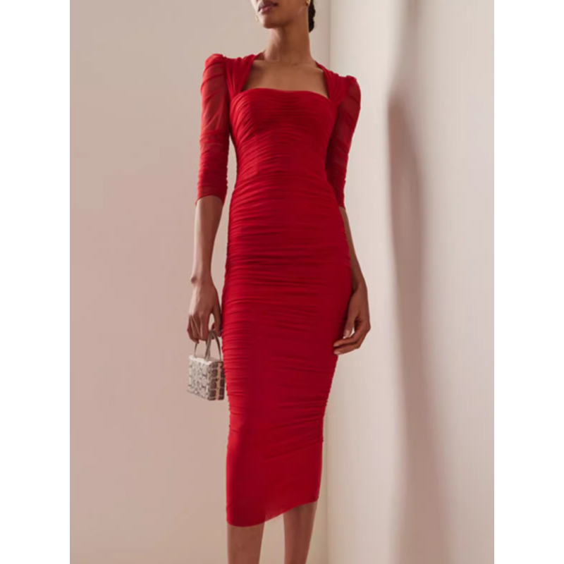 Red RANIA Midi Evening Fress Gown | i The Label – I The Label