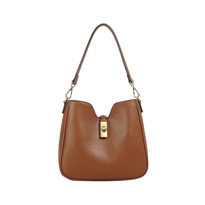 Brown RATSU Metal Lock Bucket Bag | i The Label – I The Label