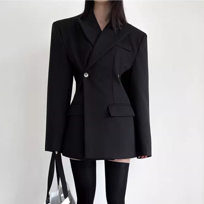Black RAVLO Lapel Long Sleeves Blazer | i The Label – I The Label