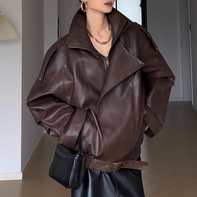 Coffee SOIVA Leather Biker Jacket | i The Label – I The Label