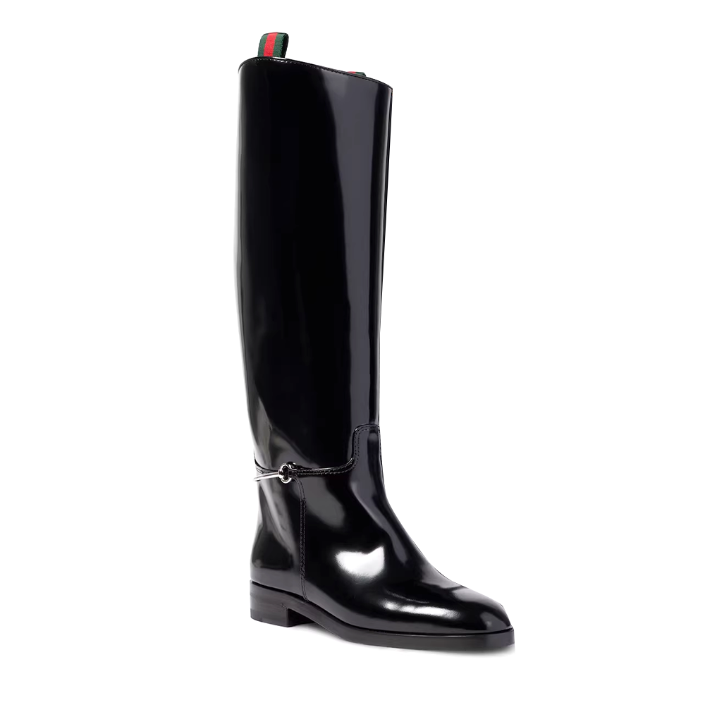 Black Patent YONIE Metal Embellished Knee High Boots | i The Label – I ...