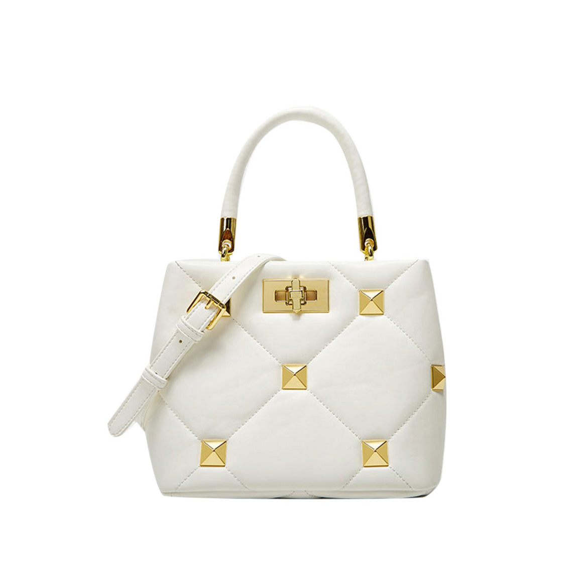 White HENDO Studded Quilted Leather Tote Bag | i The Label – I The Label