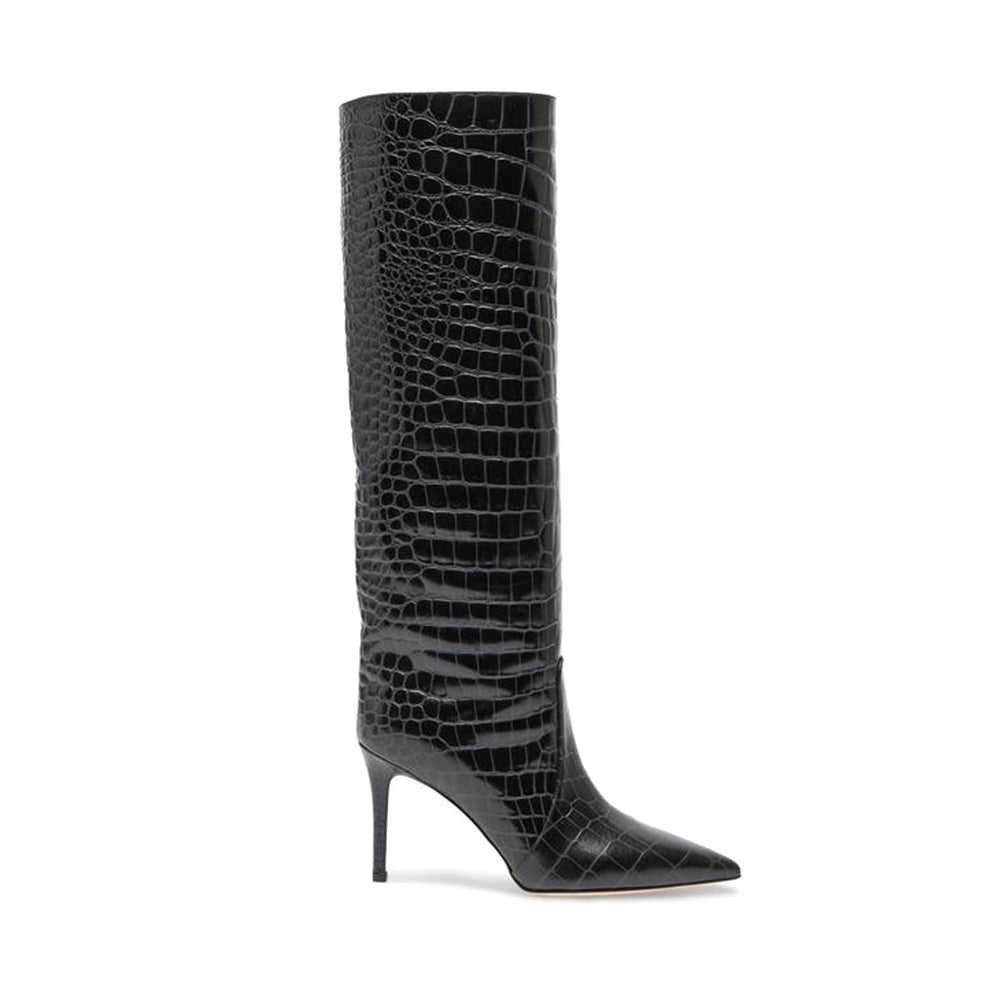 Black HEORA Stiletto Heel Leather Knee High Boots | i The Label – I The ...