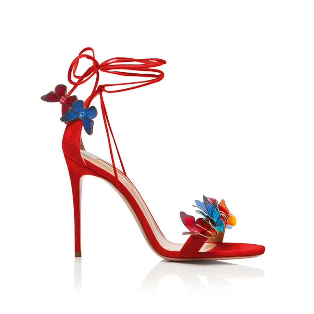 Red JESYE Butterfly Embellished Lace Up High Heel Sandals - 9.5cm | i ...