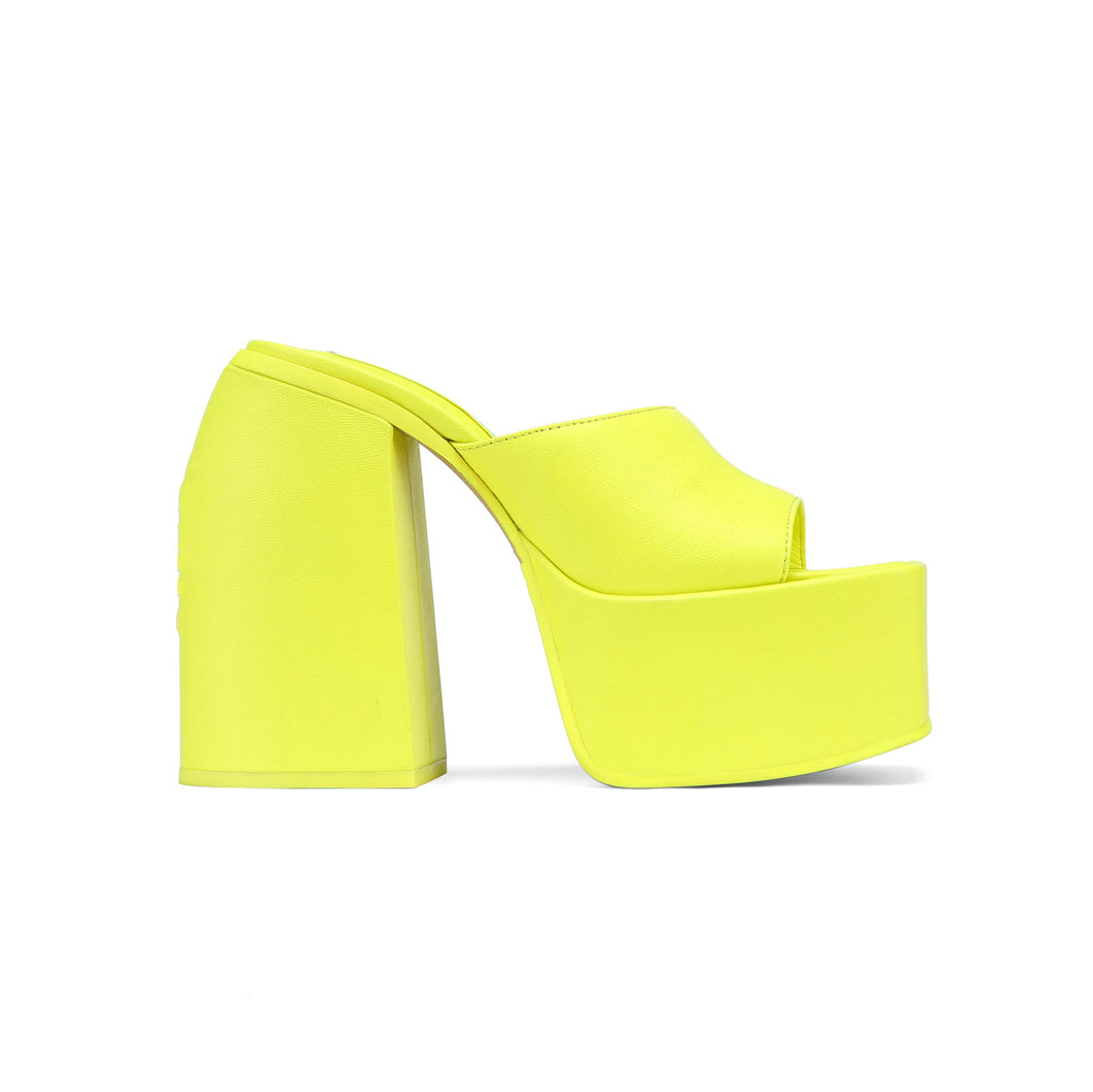 Fluor Yellow MOCRE Block Heel Platform Mules Sandals | i The Label – I ...