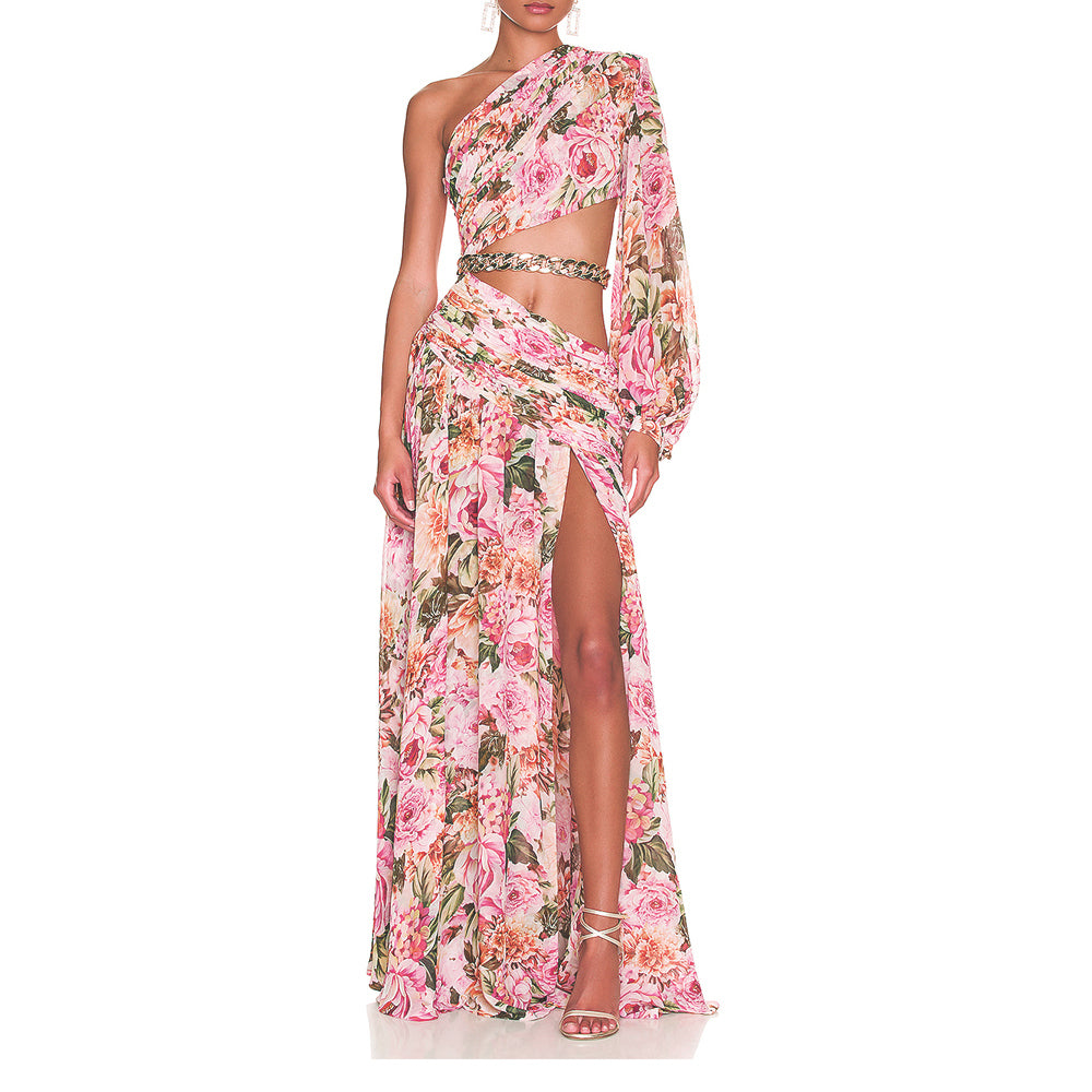 Pink NIJOR Printed Cut Out Slip Dress | i The Label – I The Label