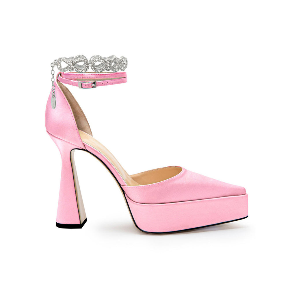 Pink SANDU Diamante Ankle Strap High Heel Platform Sandals | i The ...