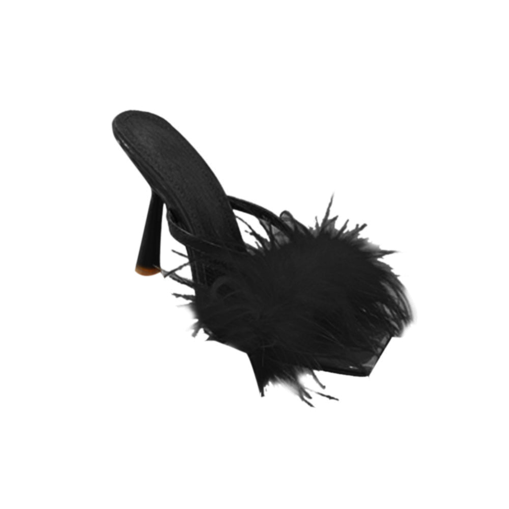 Black SULEC Fur Mules Sandals | i The Label – I The Label