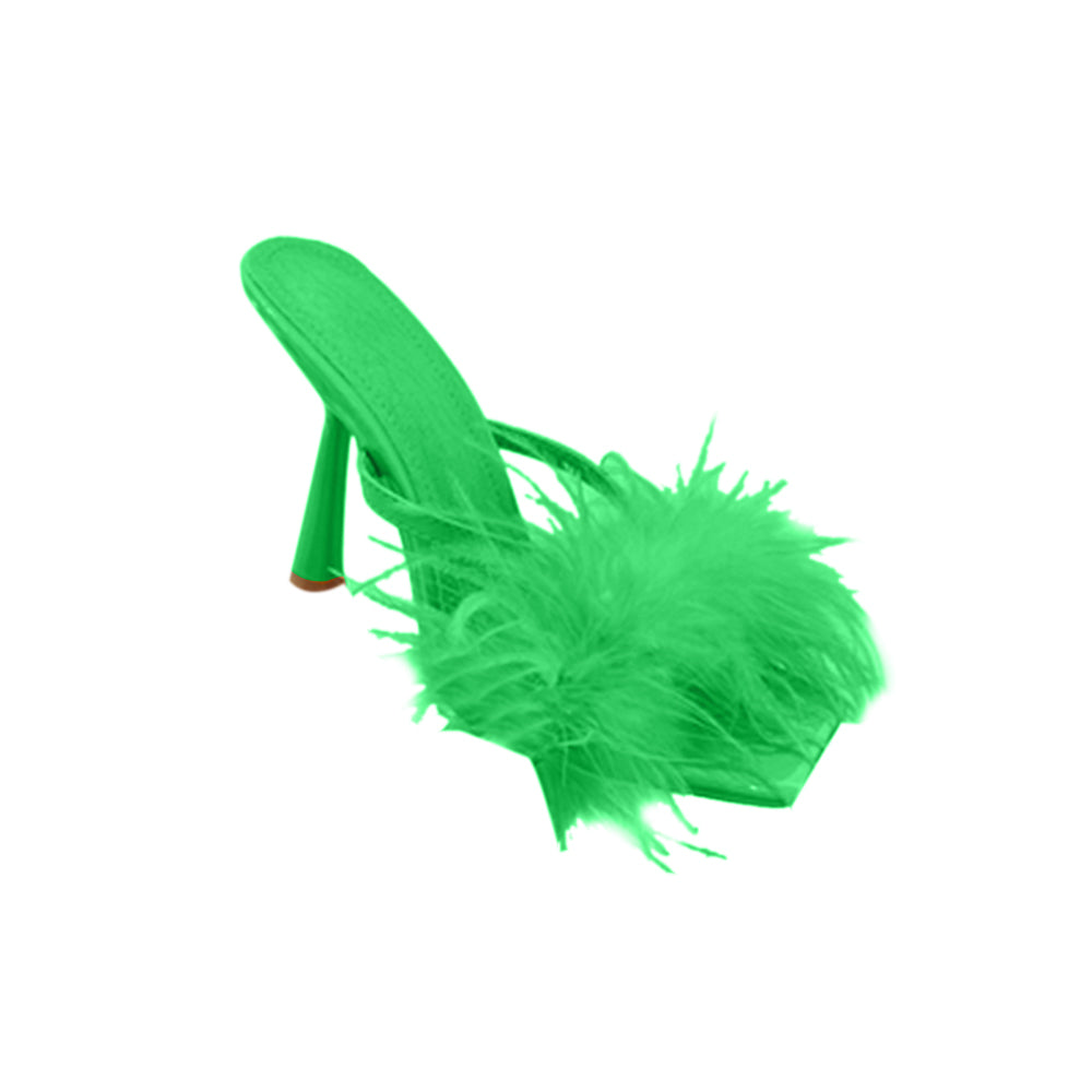 Green SULEC Fur Mules Sandals | i The Label – I The Label