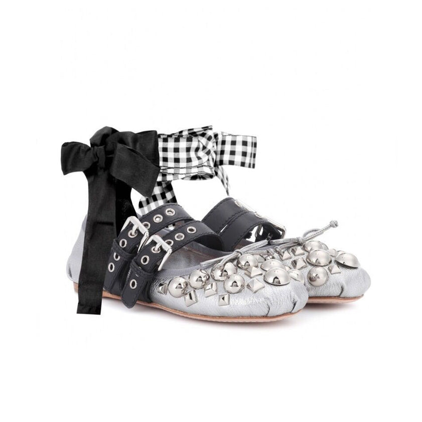 Silver ROCIA Studded Ballet Shoes | i The Label – I The Label